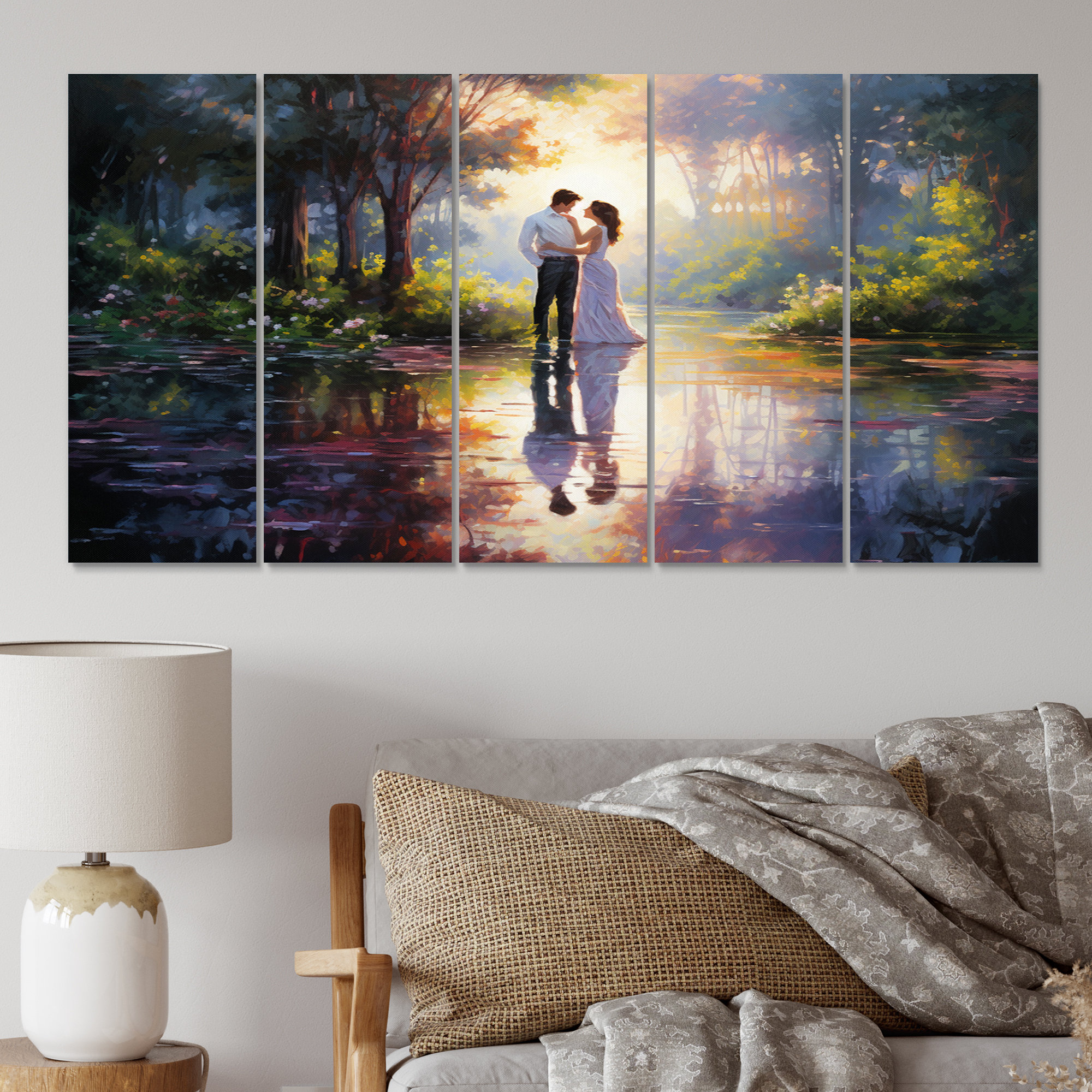 Millwood Pines Romantic Couple Landscape Loves Reflections On Canvas 5 Pieces Print | Wayfair